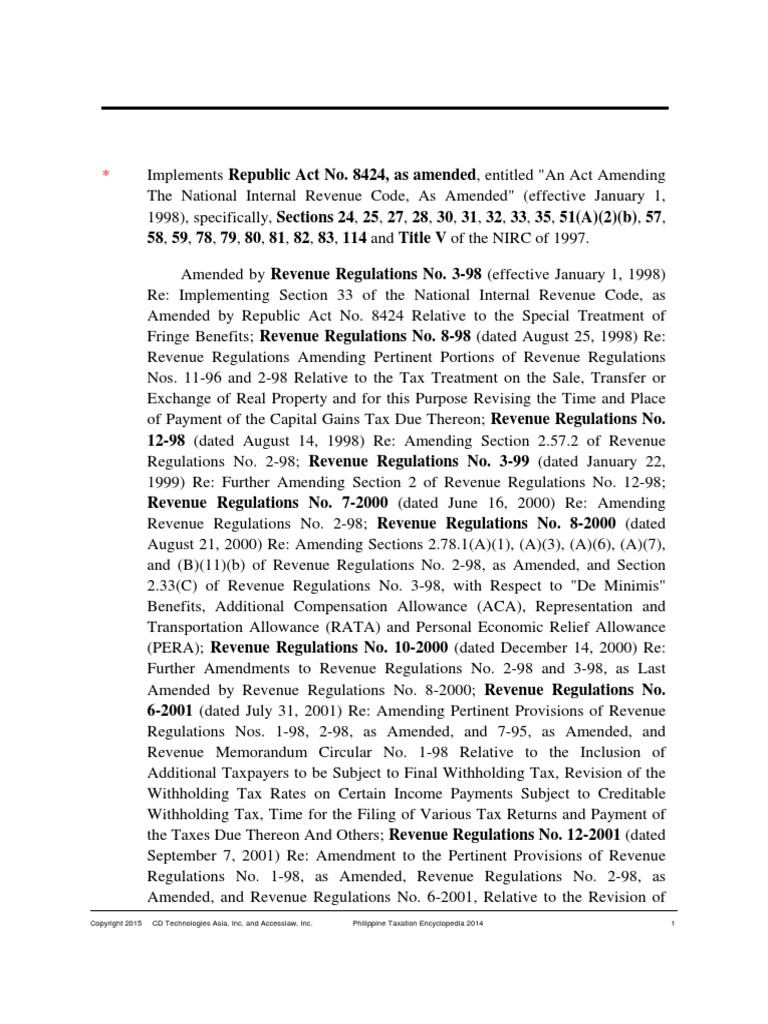 RR 2-98 - Amendments | Withholding Tax | Taxation In The United States