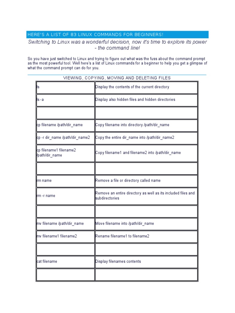 List of 83 Linux Commands For Beginners | PDF | Filename | Computer File