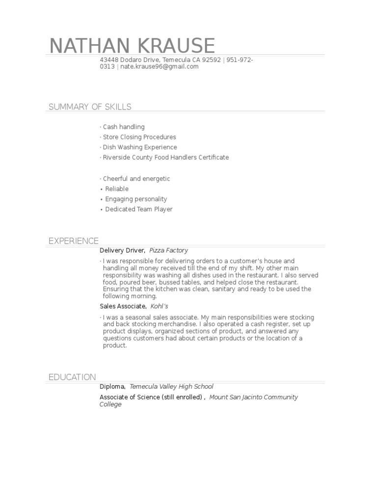Nathan Krause: Summary of Skills | PDF