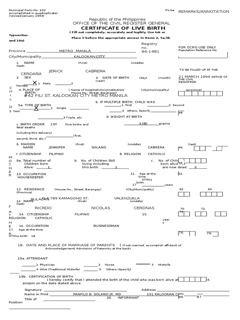 Certificate of Live Birth | PDF | Social Institutions | Social Science