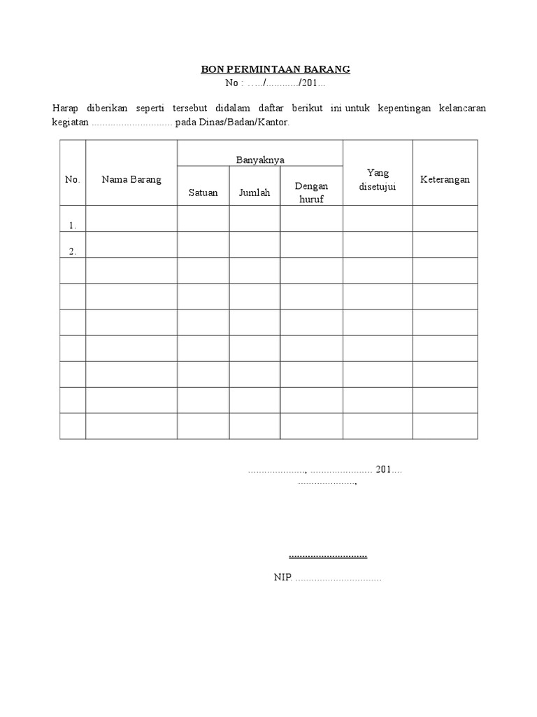 Contoh Bon Permintaan Barang | PDF