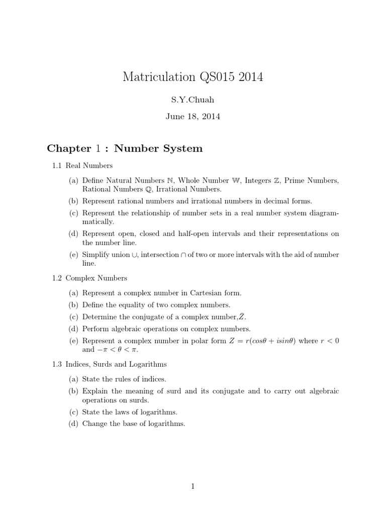 Number System (Matriculation) | PDF | Square Root | Complex Number
