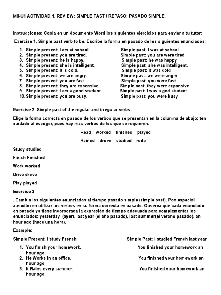 Actividad: Repaso del Pasado Simple | PDF