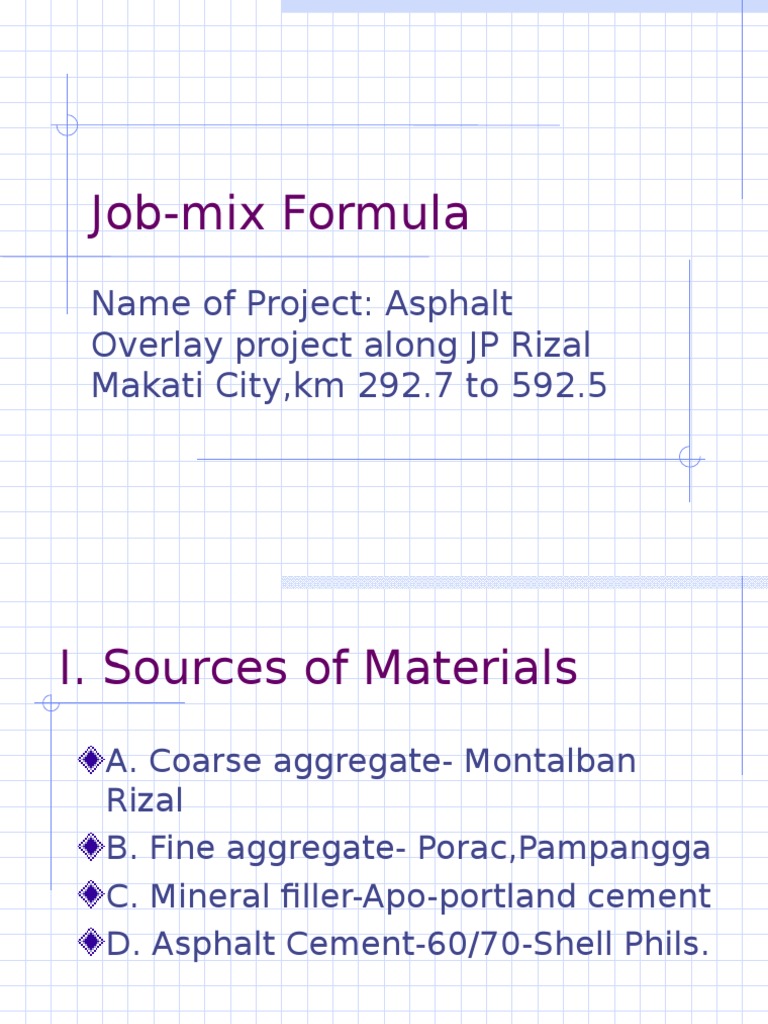 Job-Mix Formula (Sample) | PDF | Construction Aggregate | Chemistry