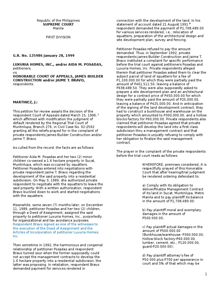 Luxuria Homes Vs CA | PDF | Evidence | Complaint