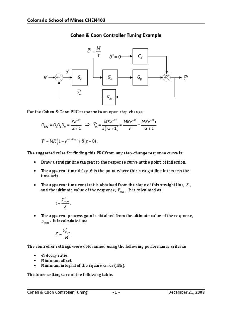 PID Tuning Cohen Coon Example | PDF