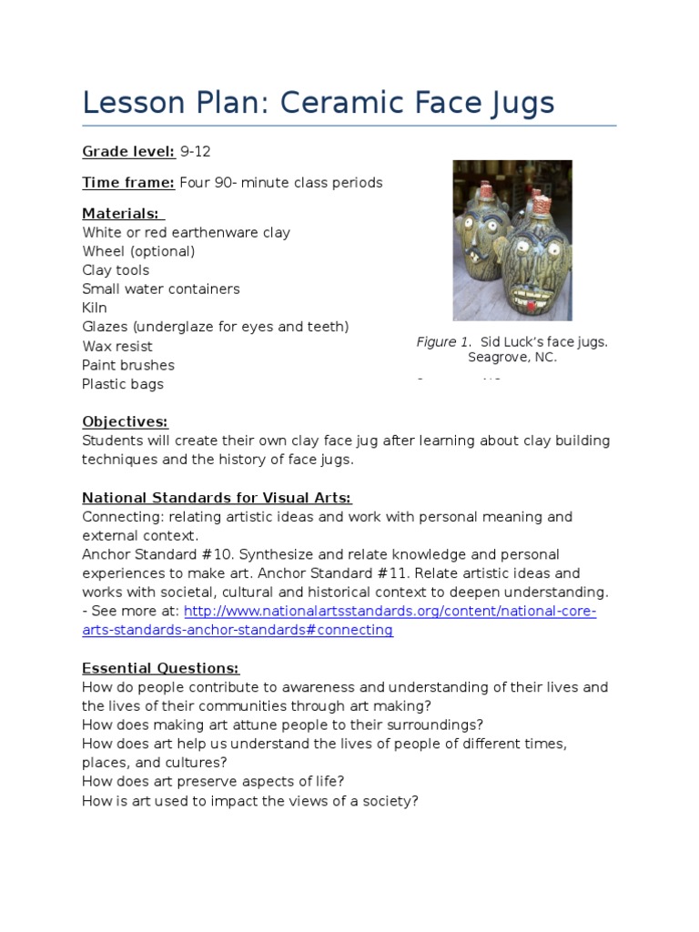Ceramic Face Jugs Lesson Plan | PDF | Social Science | Art