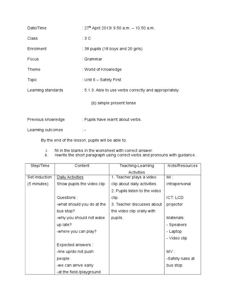 Safety First - Grammar (Observe) | PDF | Educational Technology ...