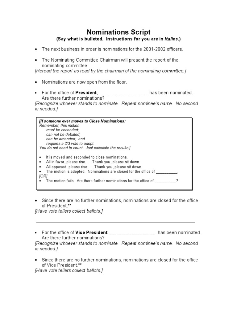 Nomination script | Vice President Of The United States | Elections