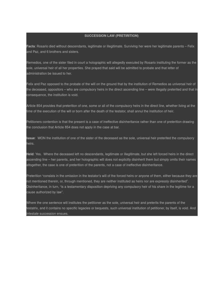 Preterition in Succession Law Explained | PDF | Philosophy