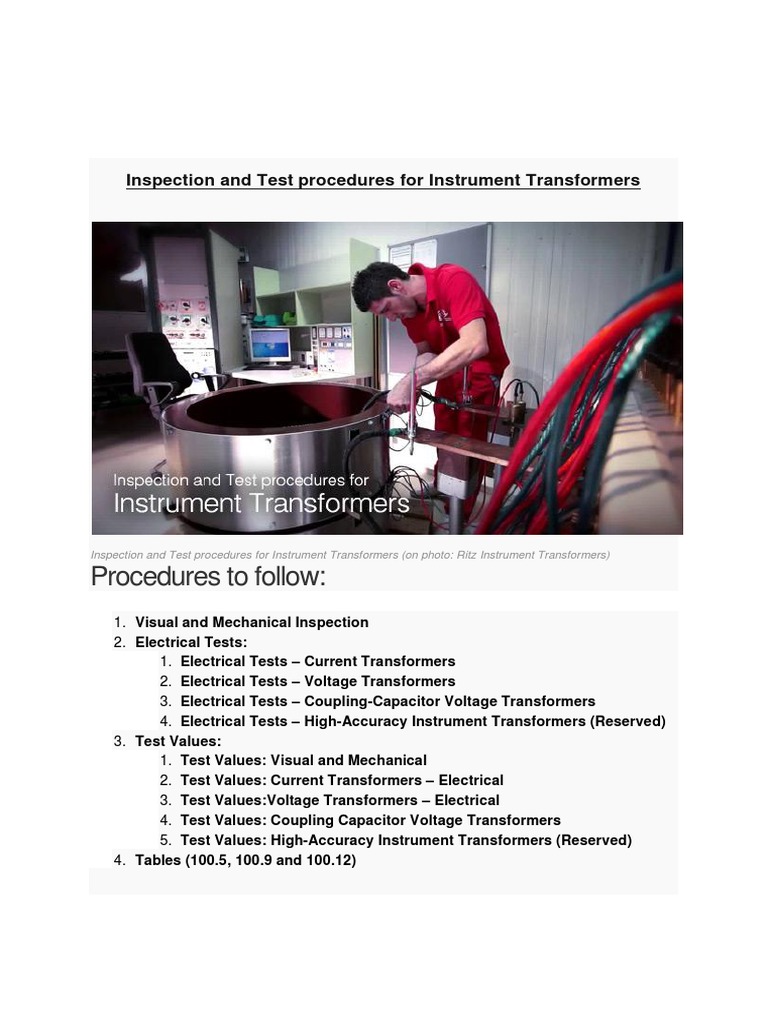 Inspection And Test Procedures For Instrument Transformers Pdf