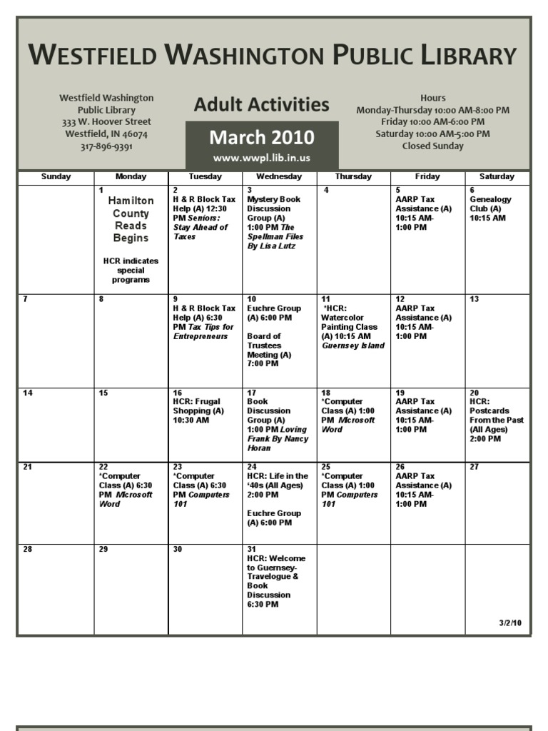 March 2010 Calendar | PDF