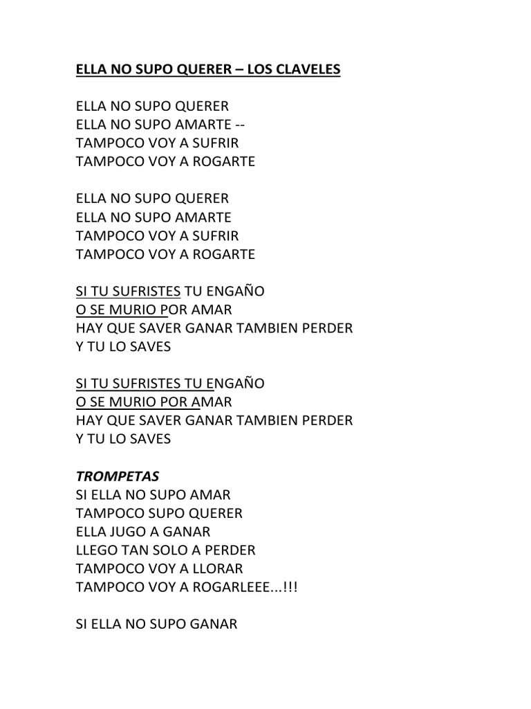 Ella No Supo Querer - Los Claveles | PDF