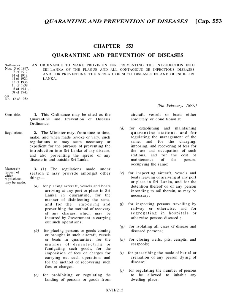 Quarantine and Disease Prevention Ordinance | PDF | Quarantine | Magistrate