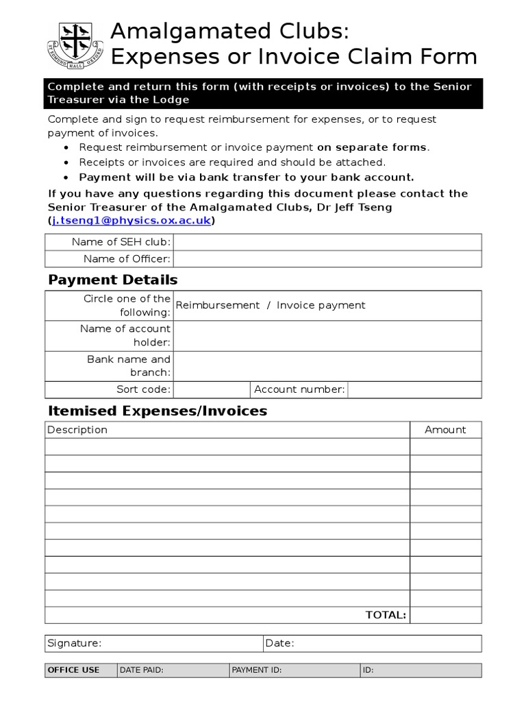 Club Expense Reimbursement Form | PDF