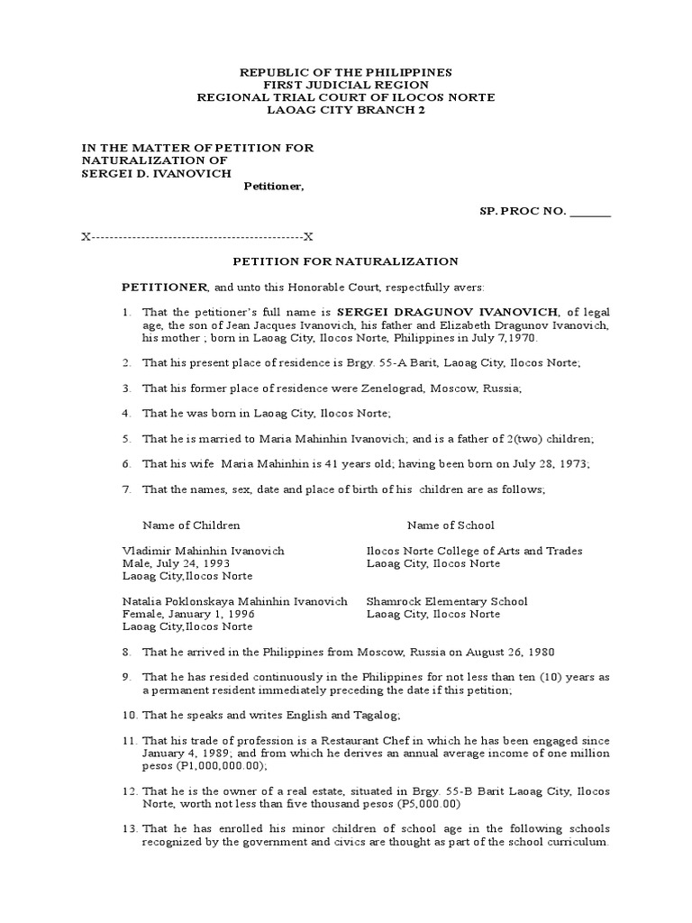 SAMPLE petition for naturalization | Citizenship | Public Sphere