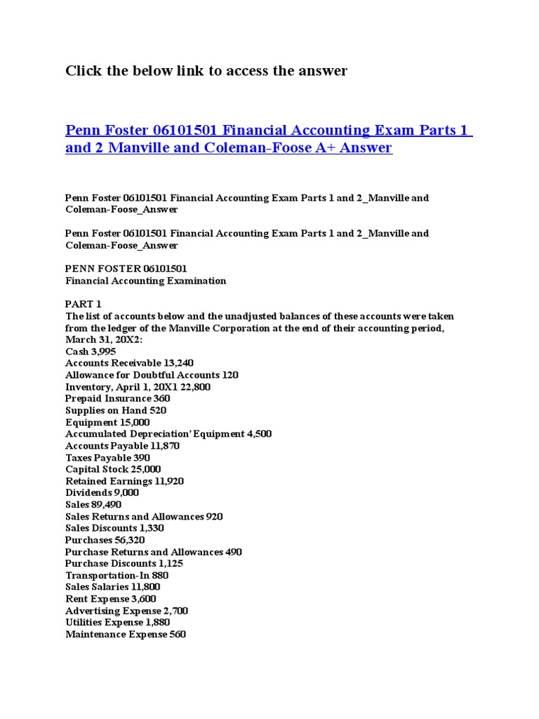 Penn Foster Accounting Exam Answers | PDF | Expense | Financial Accounting