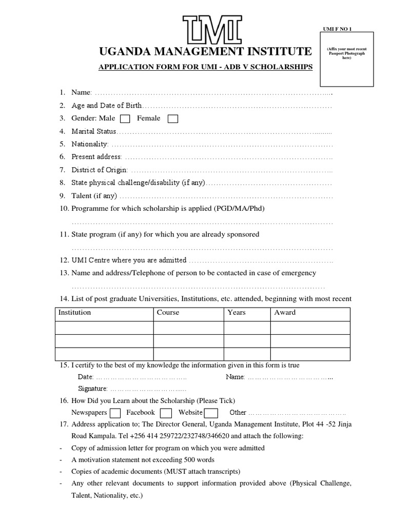 UMI ADB V Scholarships Application Form | PDF | Law