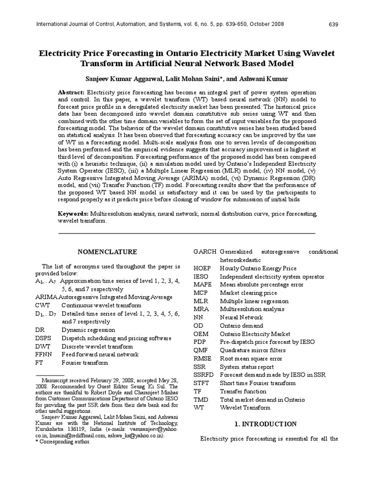 IJCAS v6 n5 pp.639-650 | Download Free PDF | Forecasting | Wavelet