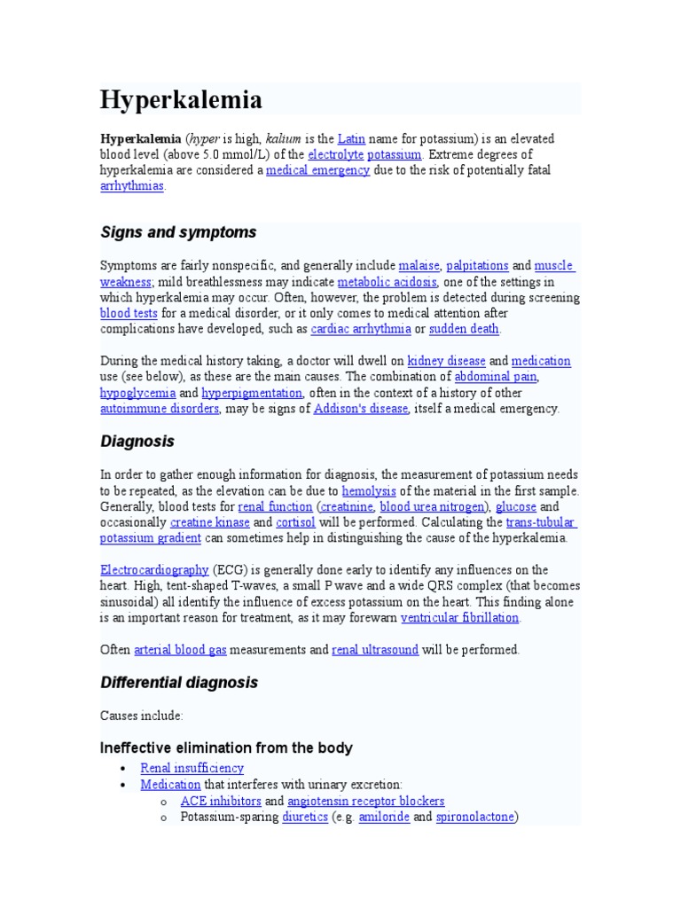 Hyperkalemia | PDF | Medical Specialties | Clinical Medicine