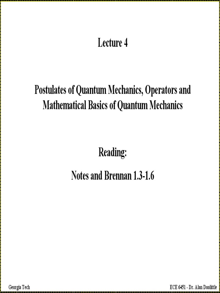 Postulates of QM and Operators | PDF | Wave Function | Schrödinger Equation