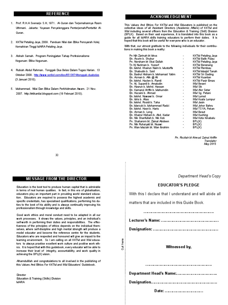 Values and Ethics for KKTM Educators | PDF | Test (Assessment ...