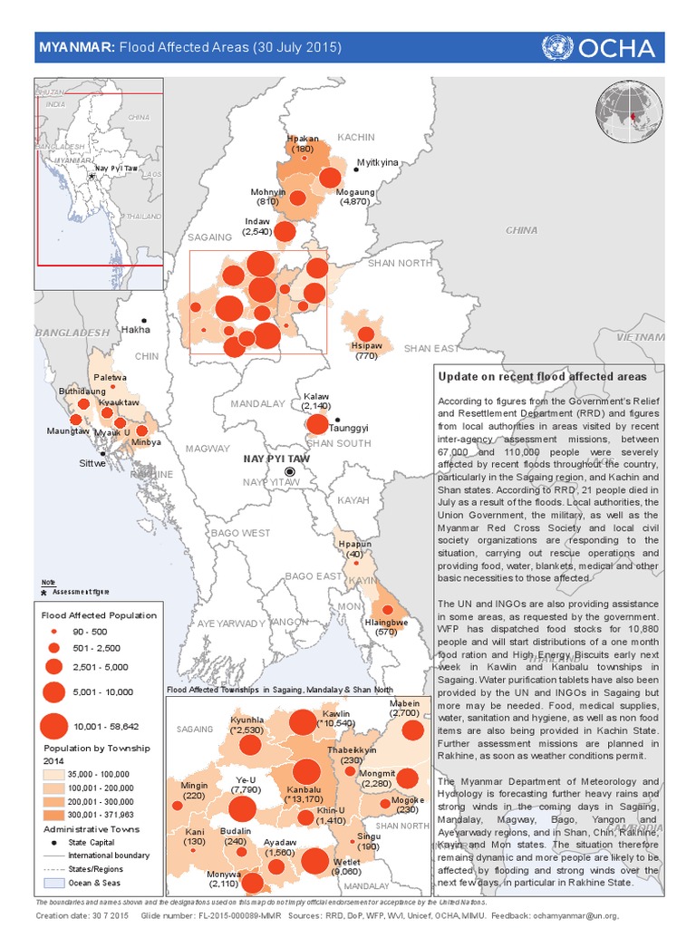 MYANMAR: Flood Affected Areas (30 July 2015) | Myanmar | Natural Hazards