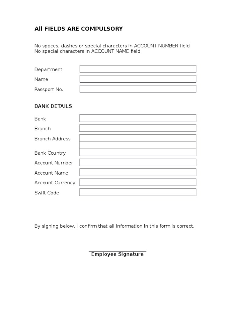 Bank Details Submission Form | PDF