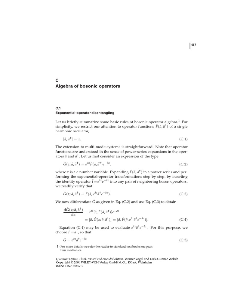 Algebra of Bosonic Operators | PDF | Exponential Function | Solid State ...