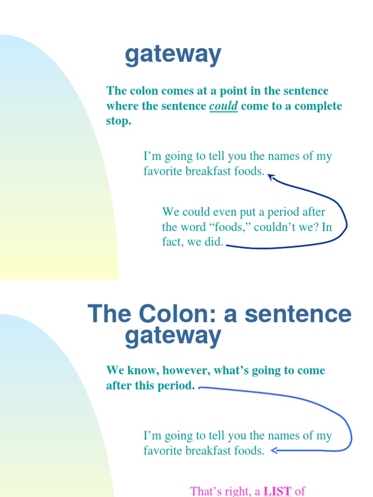 The Colon: A Sentence Gateway | PDF | Language Arts & Discipline | Wellness