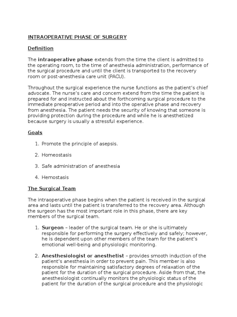 Intraoperative Phase of Surgery | PDF | Anesthesia | Surgery