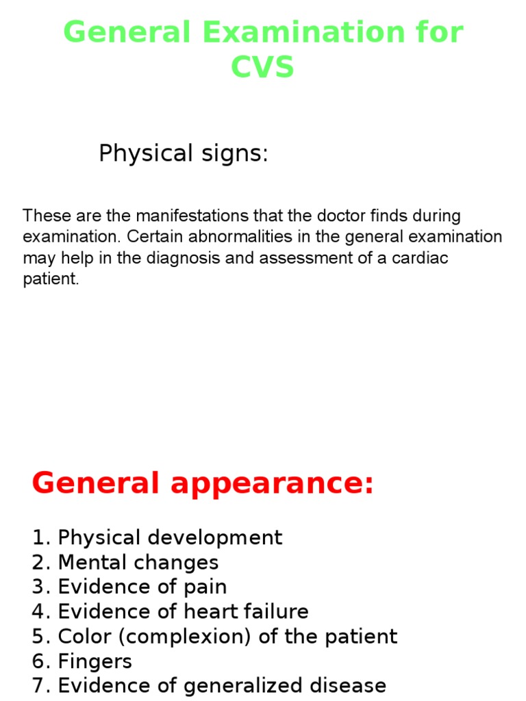 General Examination For CVS | PDF | Edema | Vein
