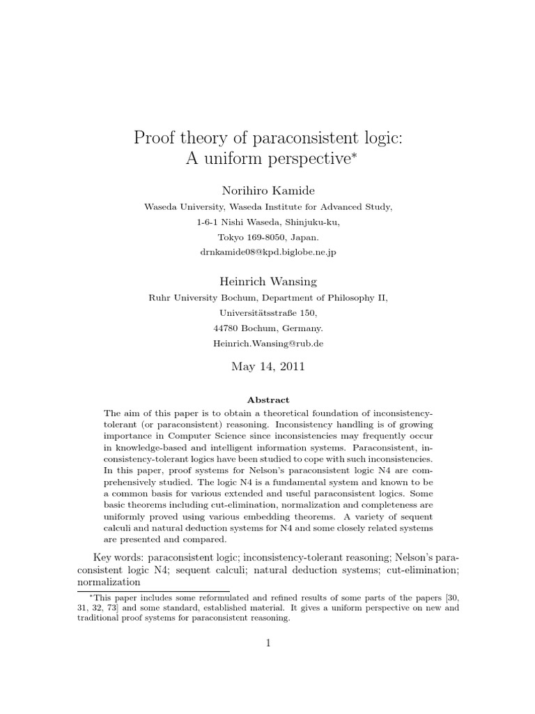 Proof Theory of Paraconsistent Logic: A Uniform Perspective | PDF | Mathematical Logic | Theorem