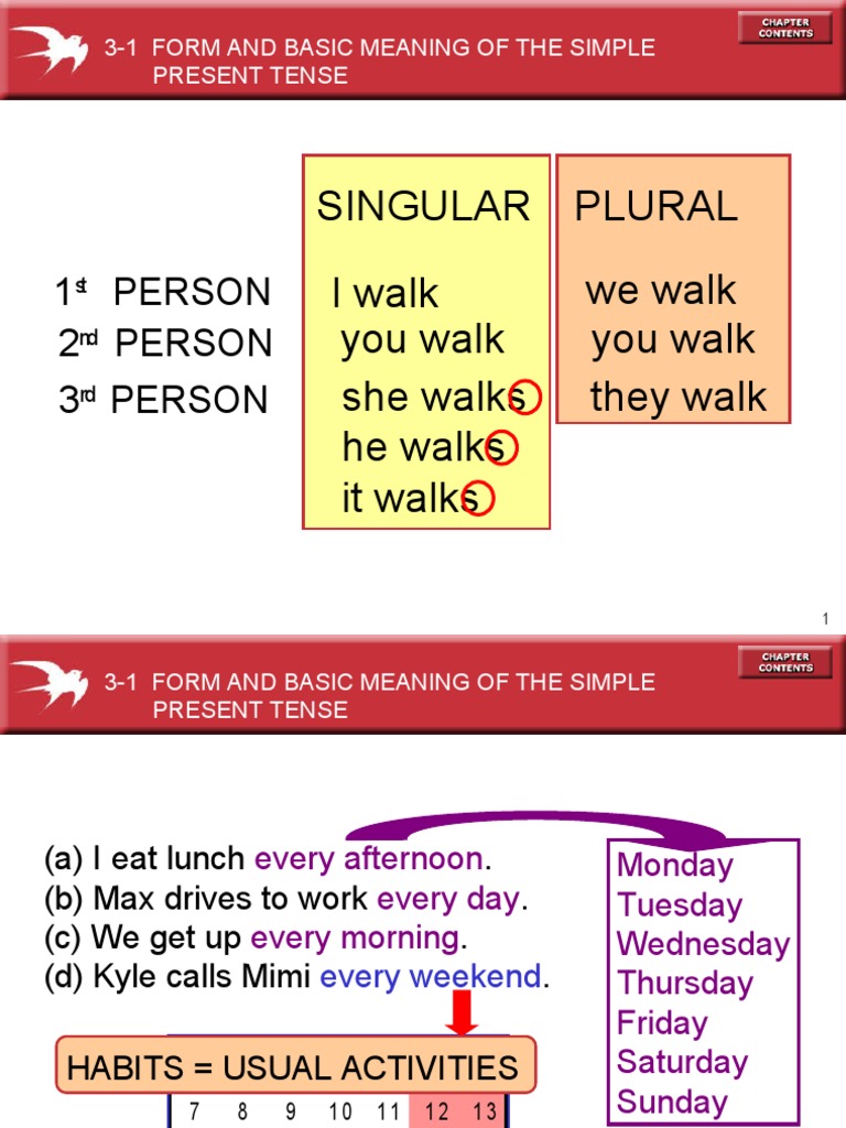 Singular Plural I Walk We Walk You Walk You Walk She Walks He Walks It ...