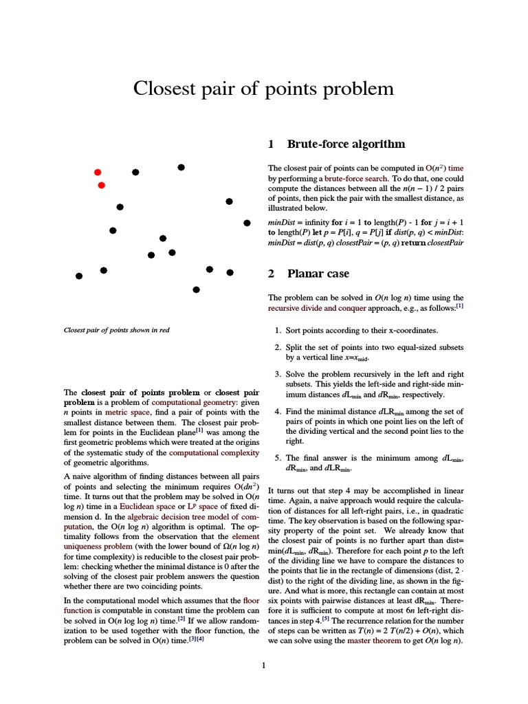 Closest Pair of Points Problem | Download Free PDF | Geometry | Theoretical Computer Science