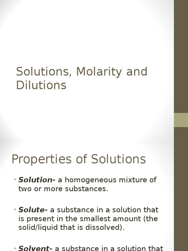 Solution Molarity and Dilution | PDF