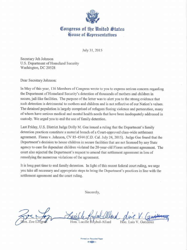 DHS Family Detention Letter | PDF