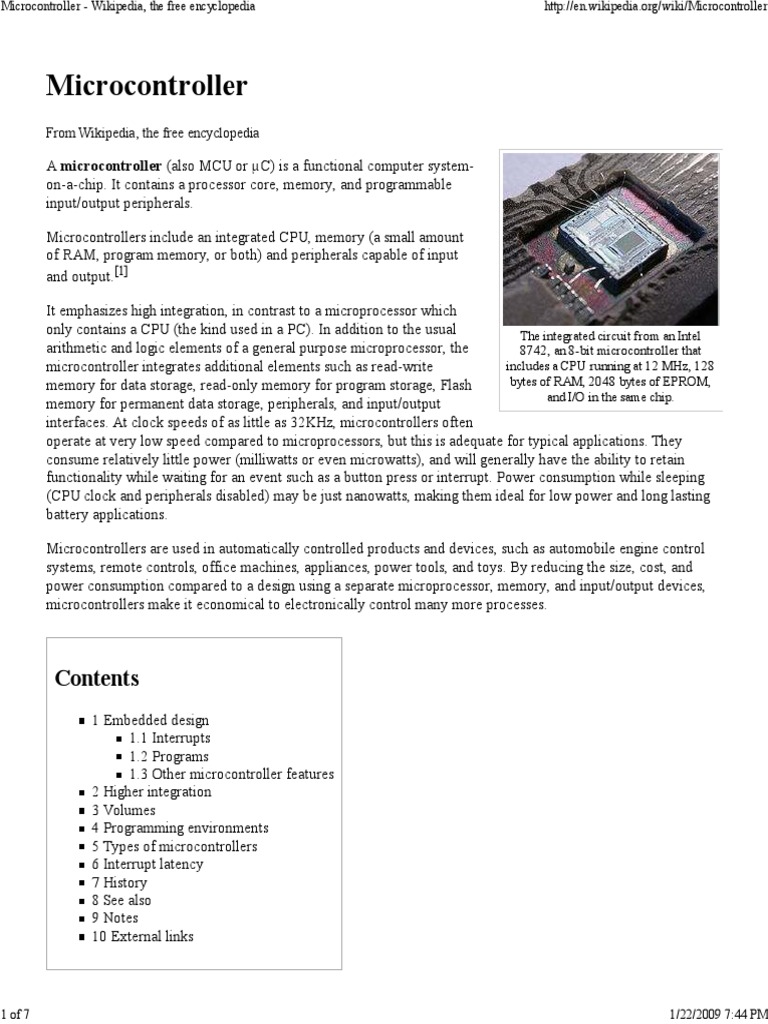 Microcontroller - Wikipedia.. | PDF | Microcontroller | Embedded System