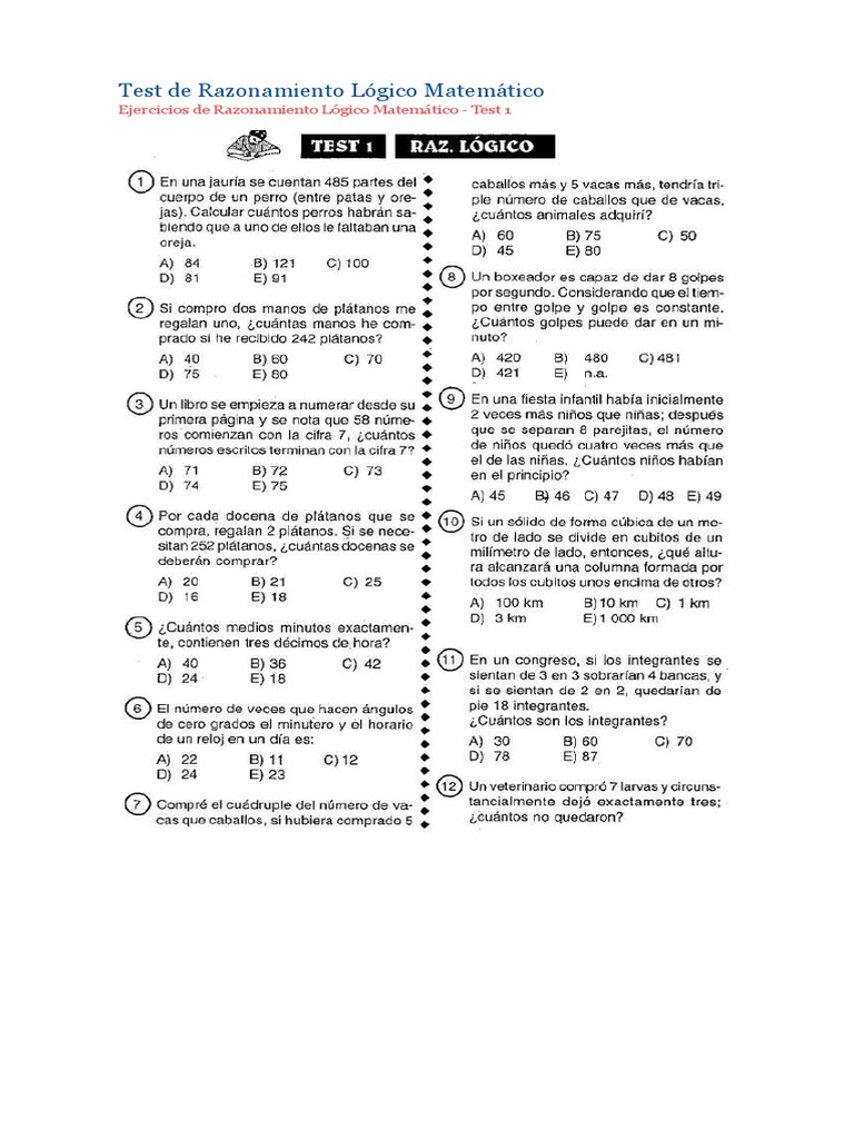 Test de Razonamiento Lógico Matemático | PDF