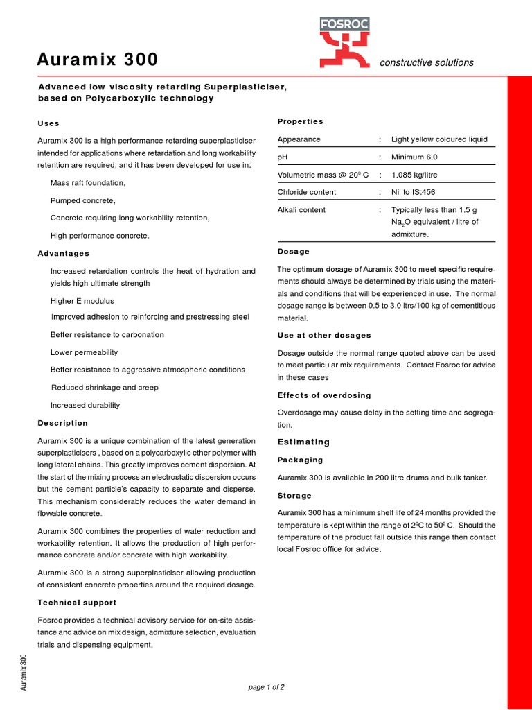 TDS Auramix 300 India | Download Free PDF | Concrete | Chemistry
