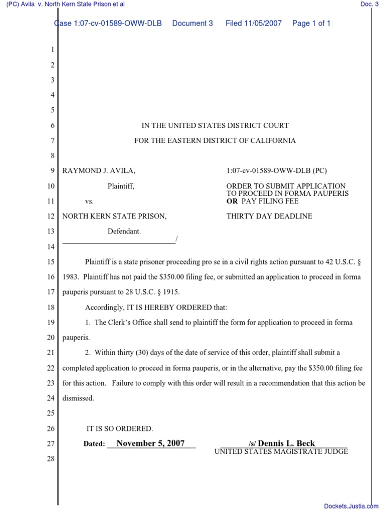 Application to Proceed In Forma Pauperis | PDF | United States District ...