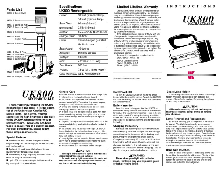 UK800 Dive Torch Instructions | PDF | Battery (Electricity) | Ac Power ...