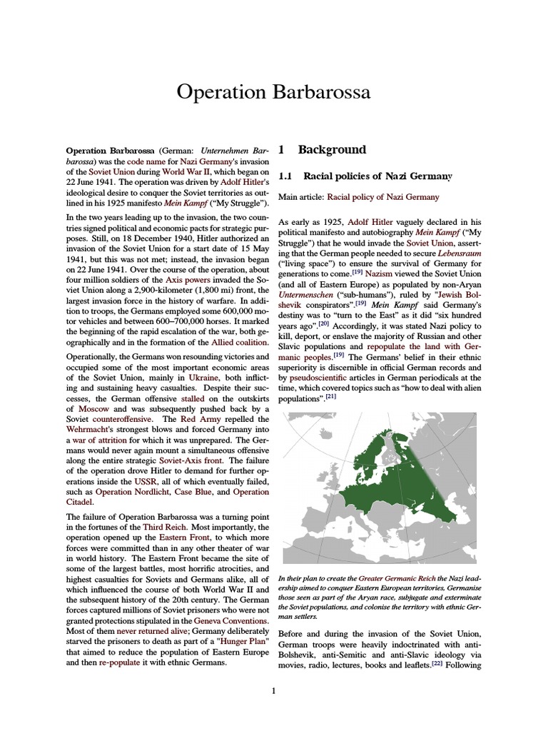 Operation Barbarossa: Nazi Invasion of USSR | PDF | Operation ...