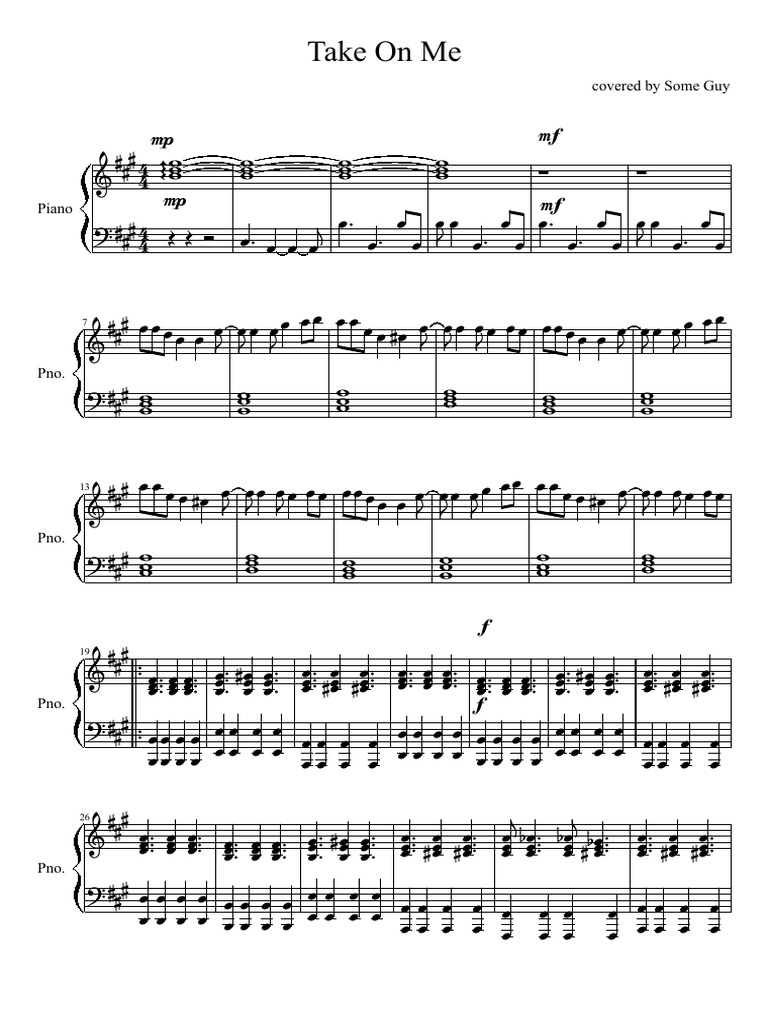 Take On Me Piano Sheet Music