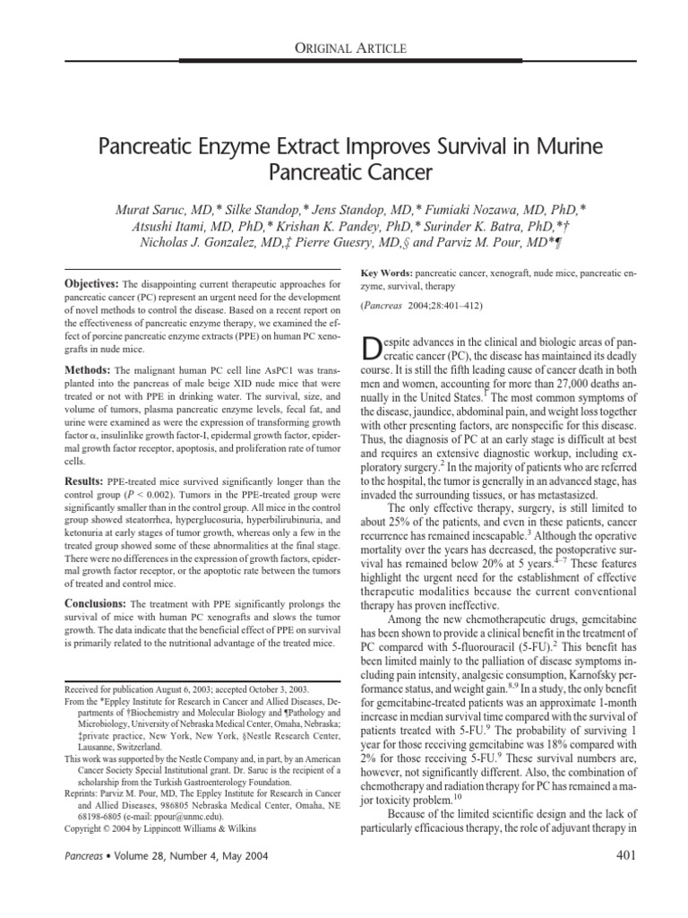 Pancreatic Enzyme Extract Improves Survival in Murine Pancreatic Cancer ...