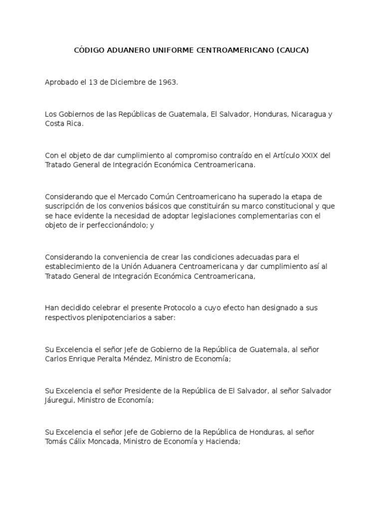 Código Aduanero Centroamericano 1963 | PDF | aduana | Arancel