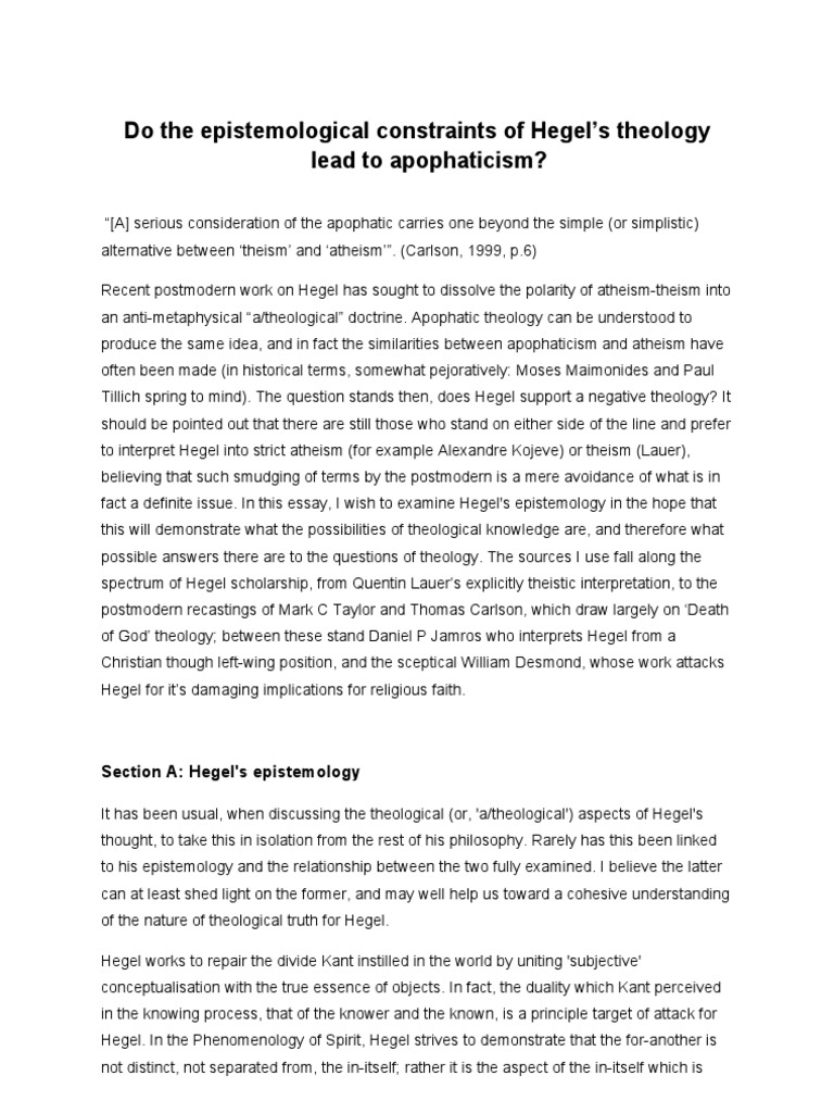 Hegel's Epistemology and Apophaticism | PDF | Georg Wilhelm Friedrich ...
