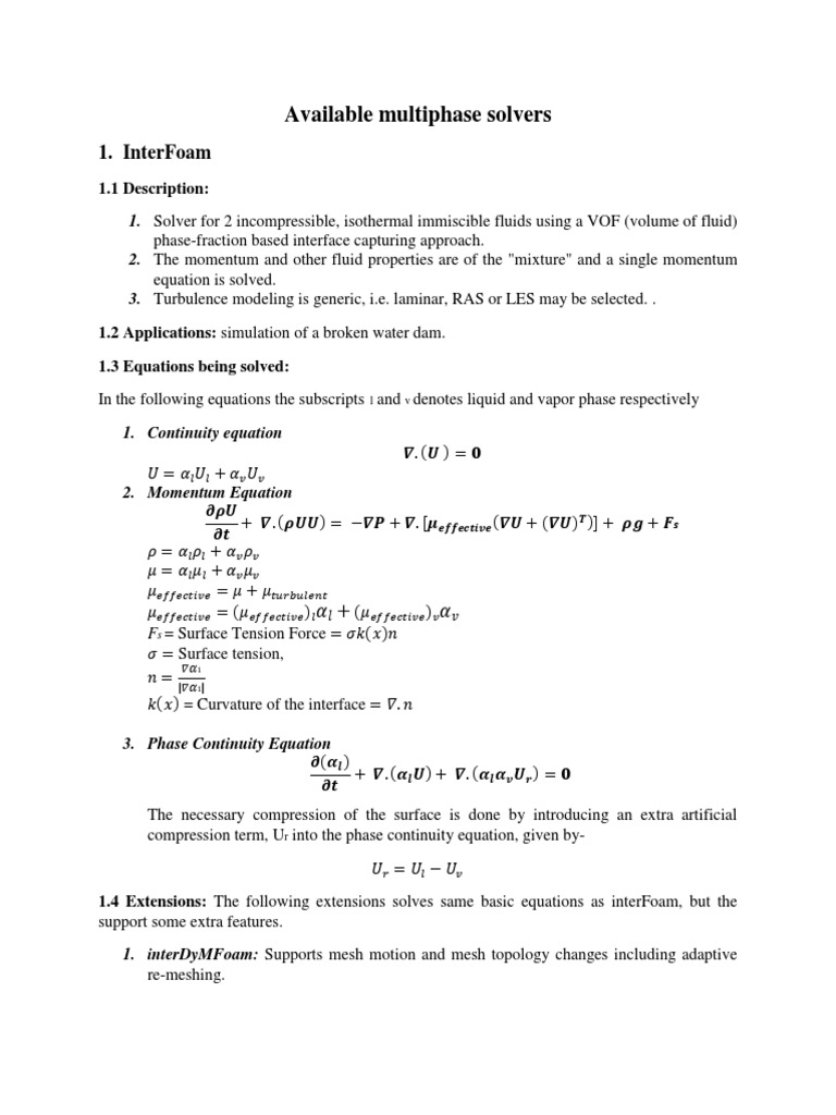Multi Phase Solvers Of Openfoam With Governing Equations Pdf Turbulence Viscosity