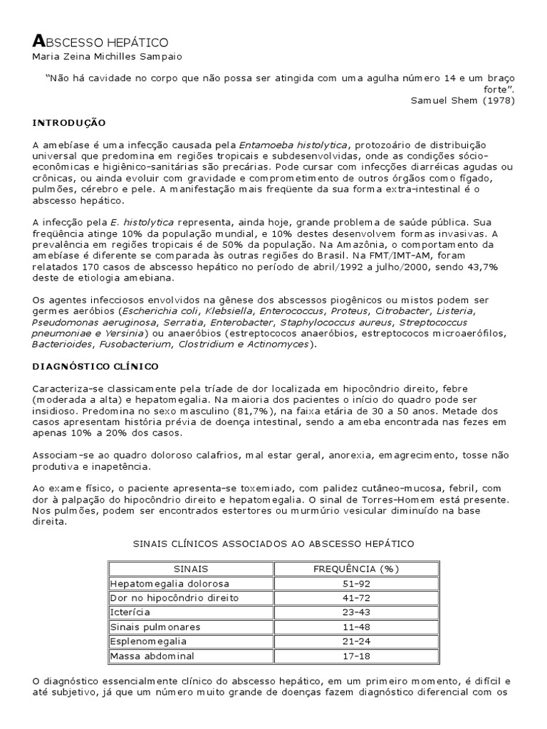 Abscesso Hepático | PDF | Especialidades médicas | Doenças e distúrbios
