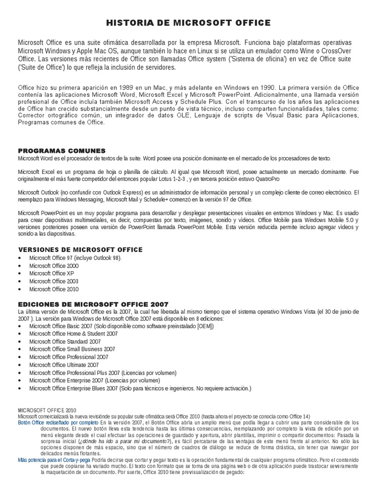 Historia de Microsoft Office | PDF | Microsoft Office | Software ...